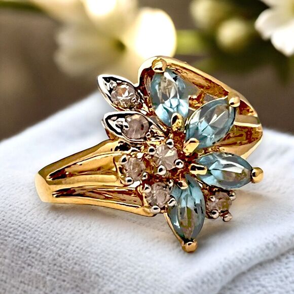 Vintage | Jewelry | Vintage Uncas Ring Size 8 Blue Crystal 4k Gold ...